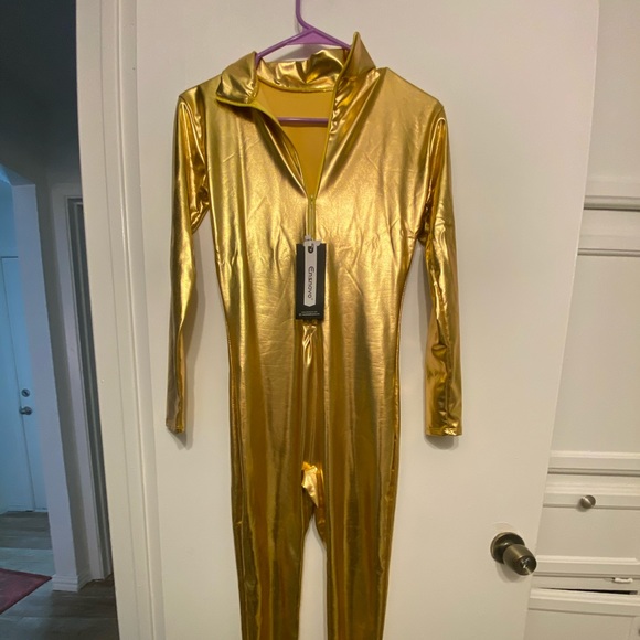 Ensnovo | Pants & Jumpsuits | 7s Retro Gold Metallic Discobody Suit ...